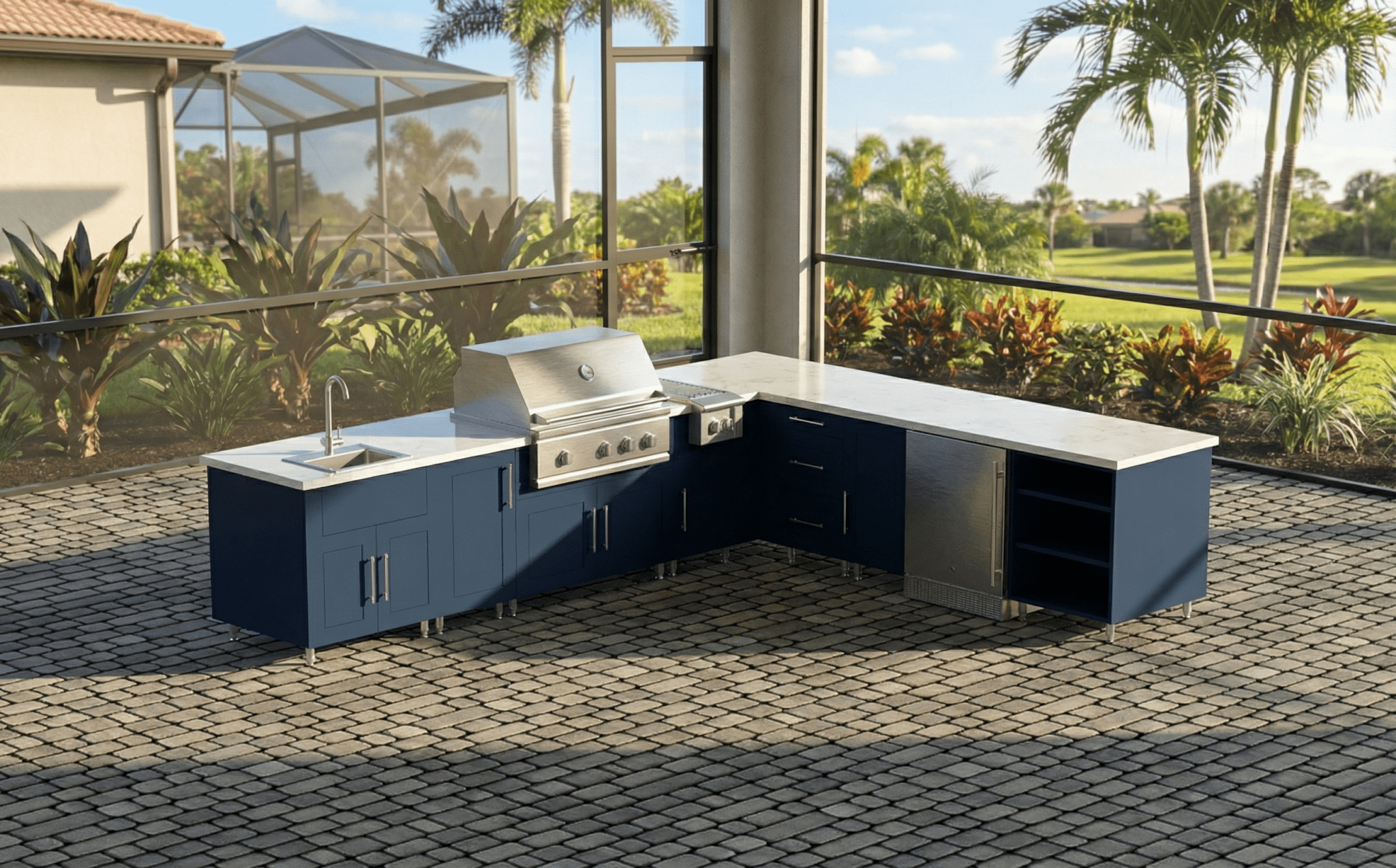 11ft.9in x 9ft.9in. WeatherStrong L-Shaped Outdoor Kitchen Island Read ...