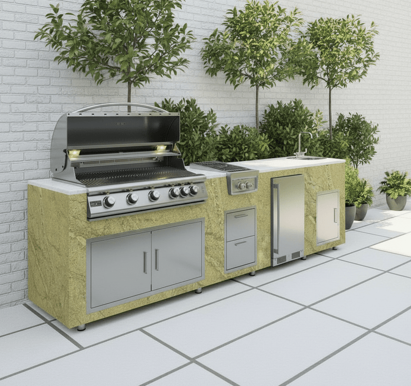 94.5 inch Real Stone Outdoor Kitchen Island With Trueflame Appliances ...