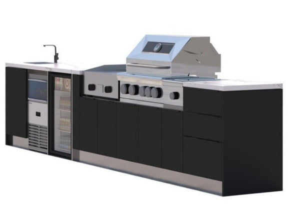 Fully Modular Black Stainless Steel Outdoor Kitchen with Grill, Side B ...